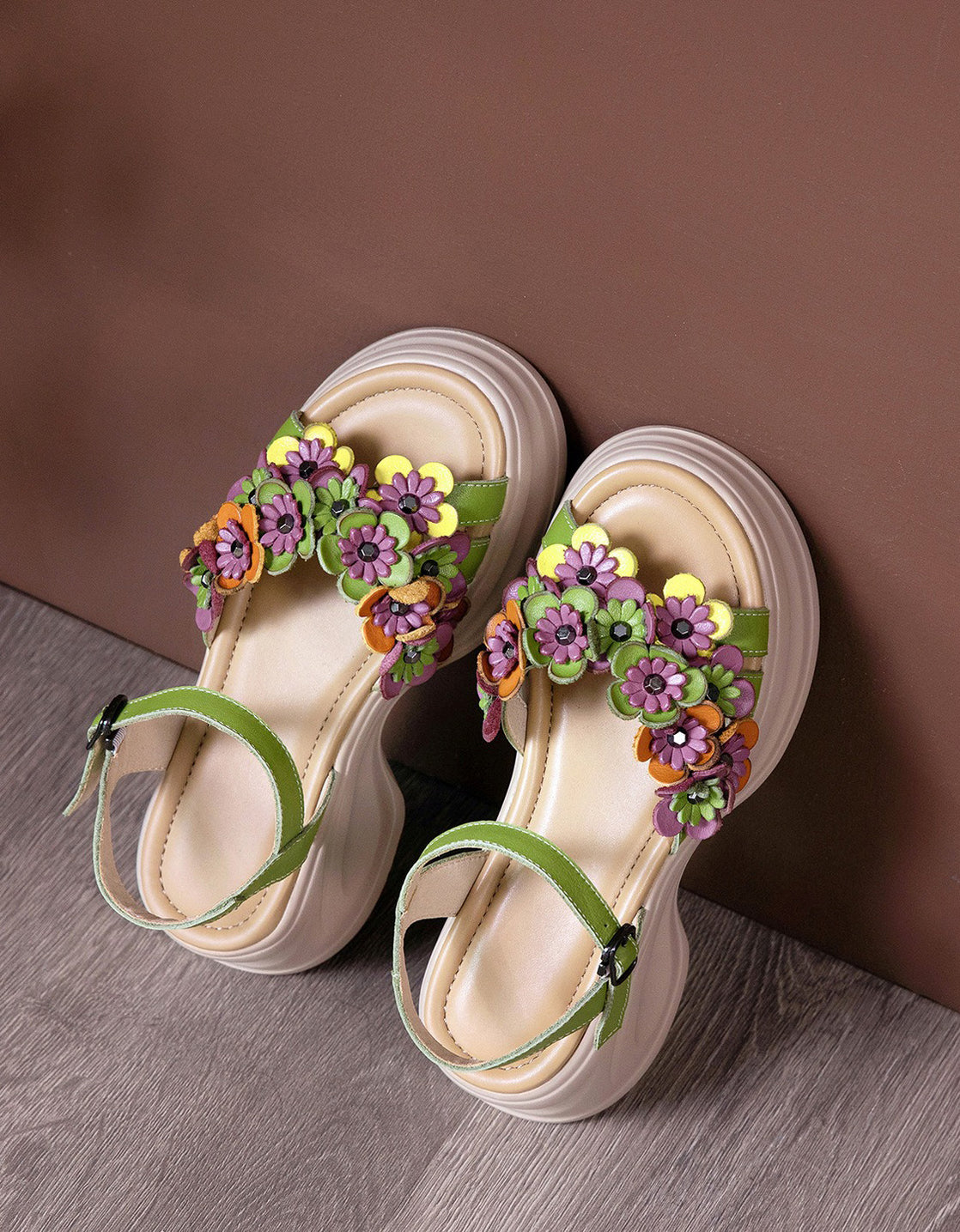 3D Leather Flowers Summer Platform Sandals Slingback — Obiono