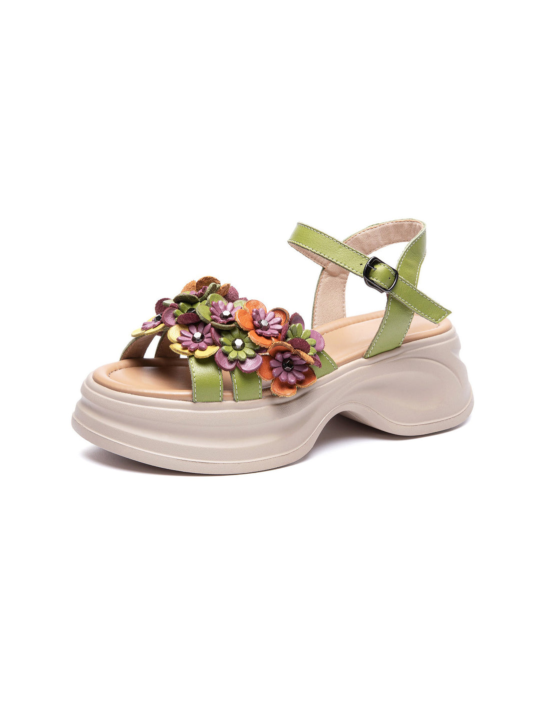 3D Leather Flowers Summer Platform Sandals Slingback — Obiono