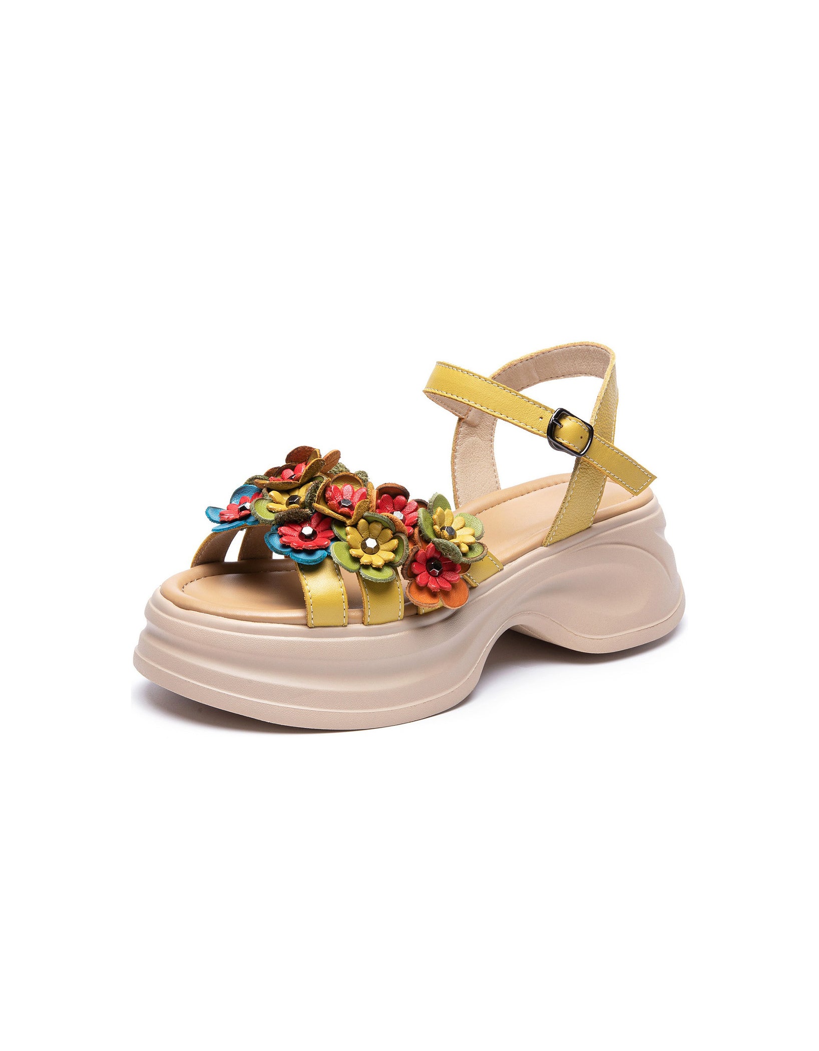 3D Leather Flowers Summer Platform Sandals Slingback — Obiono