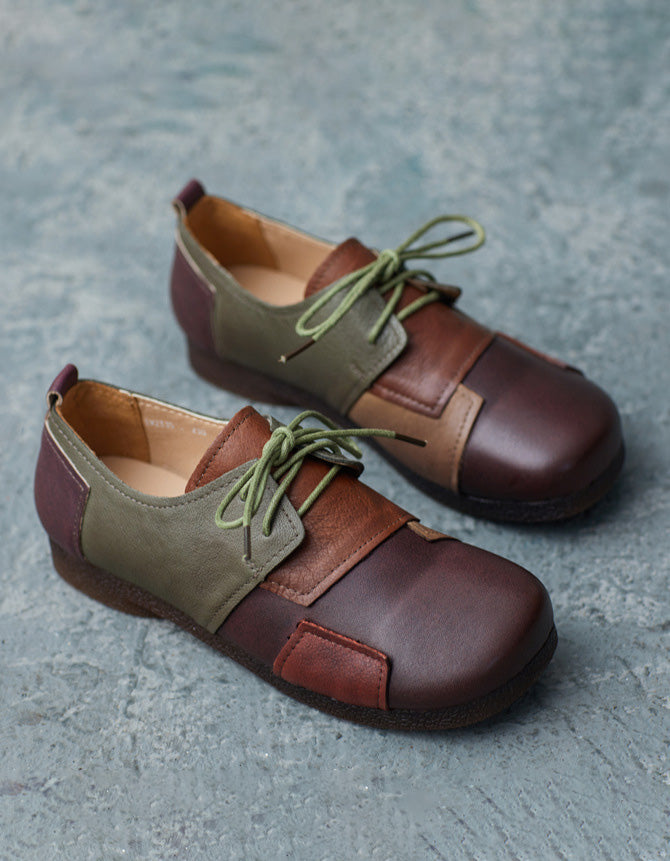 OBIONO Retro Round Head Lace-up Flat Shoes — Obiono