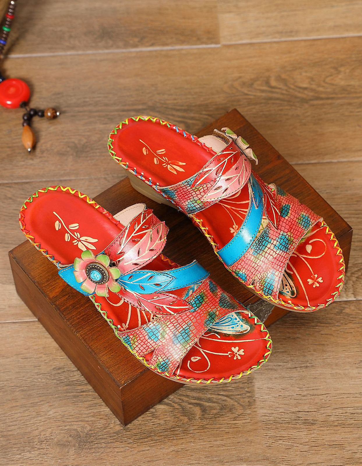 Leather Printed Chinese Style Oriental Slippers — Obiono