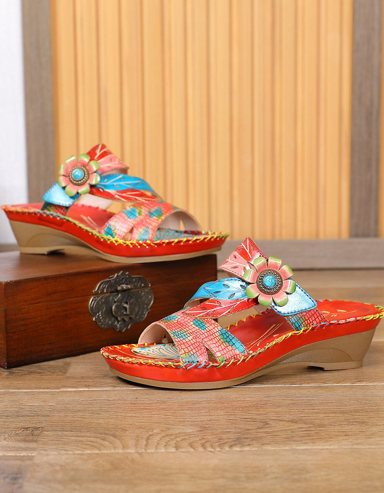 Leather Printed Chinese Style Oriental Slippers — Obiono