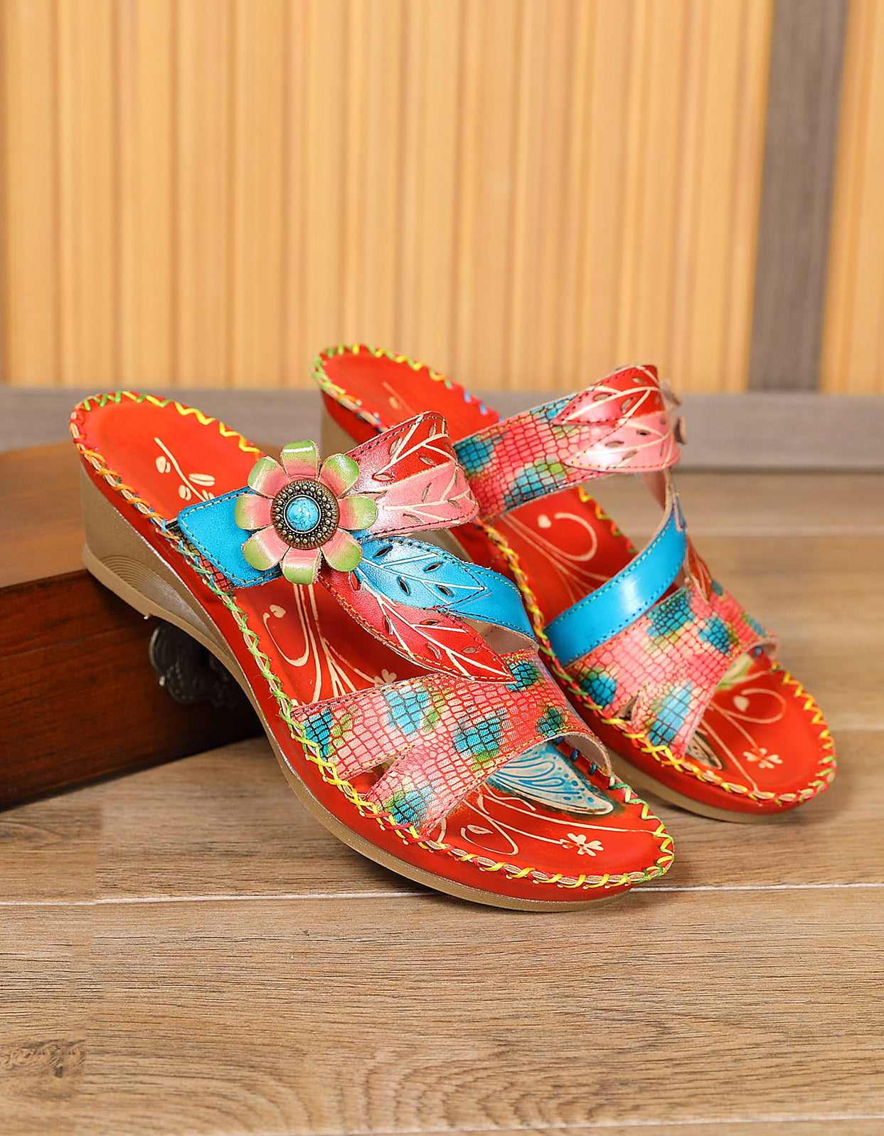 Leather Printed Chinese Style Oriental Slippers — Obiono