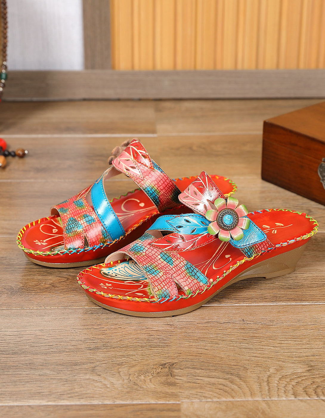 Leather Printed Chinese Style Oriental Slippers — Obiono