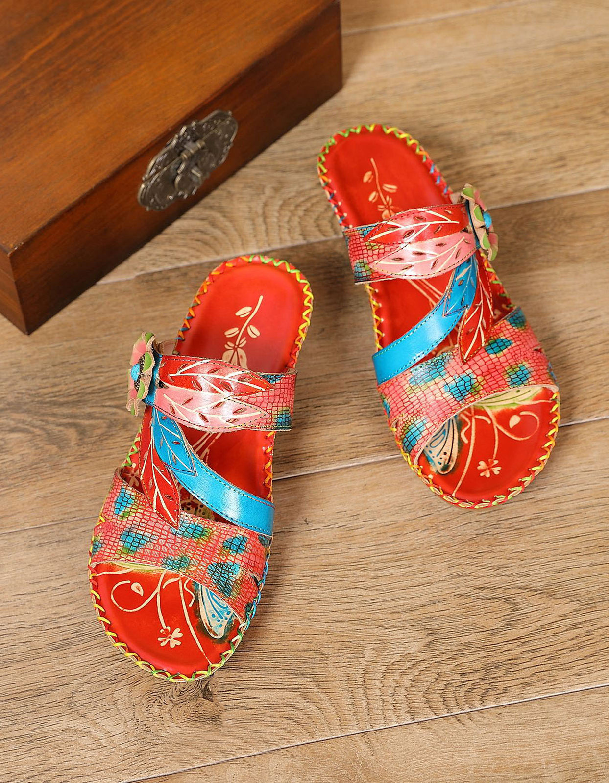 Leather Printed Chinese Style Oriental Slippers — Obiono