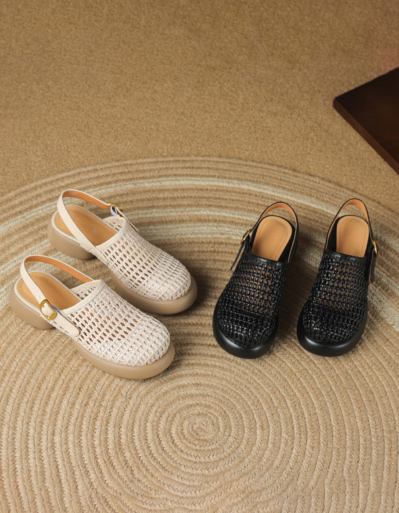 Real Leather Woven Breathable Closed-toe Sandals Slingback — Obiono