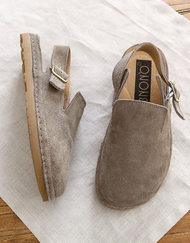 Suede Round Toe Retro Flat Slingback Shoes — Obiono