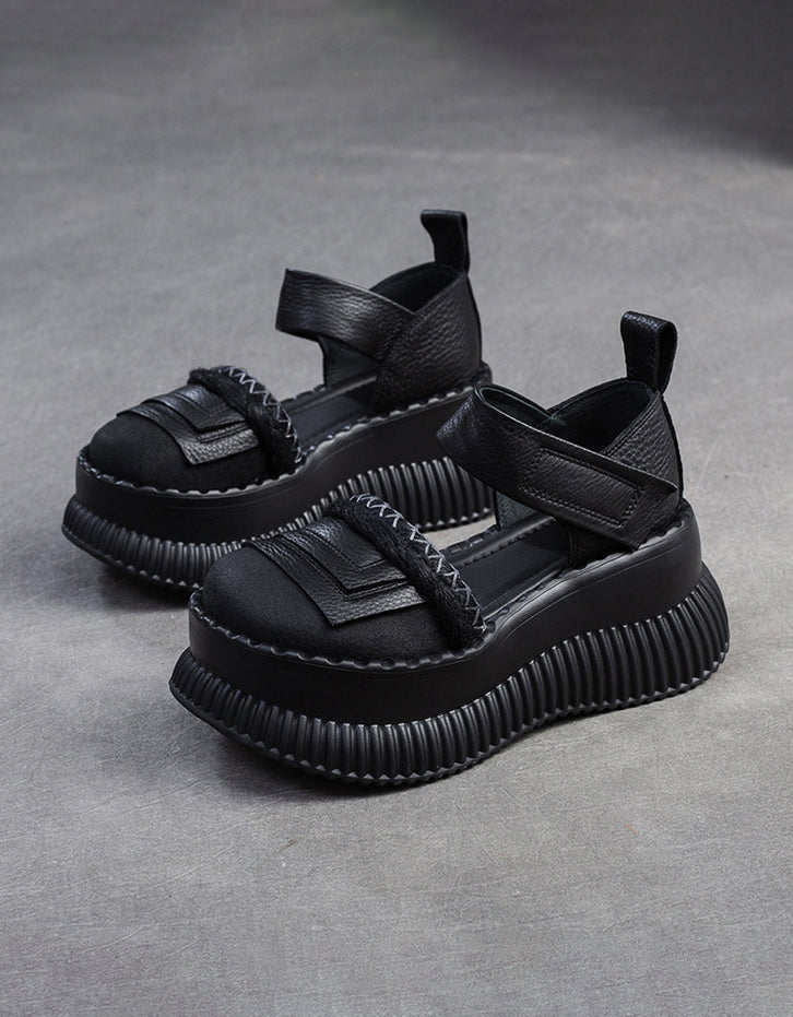 Handmade Retro Wide Toe Box Platform Sandals — Obiono