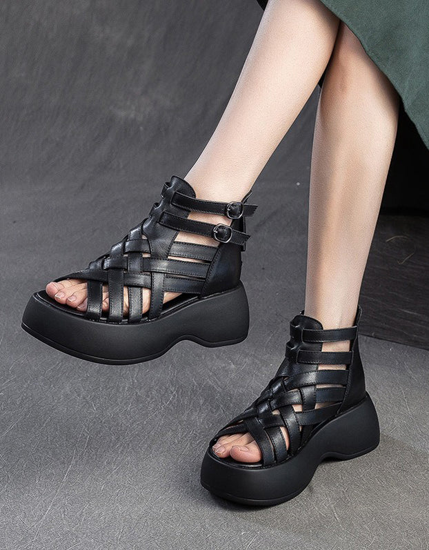 Open Toe Comfortable Strappy Wide Toe Box Platform Sandals — Obiono