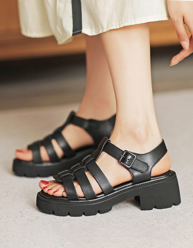 Open Toe Leather Woven Platform Sandals Slingback — Obiono