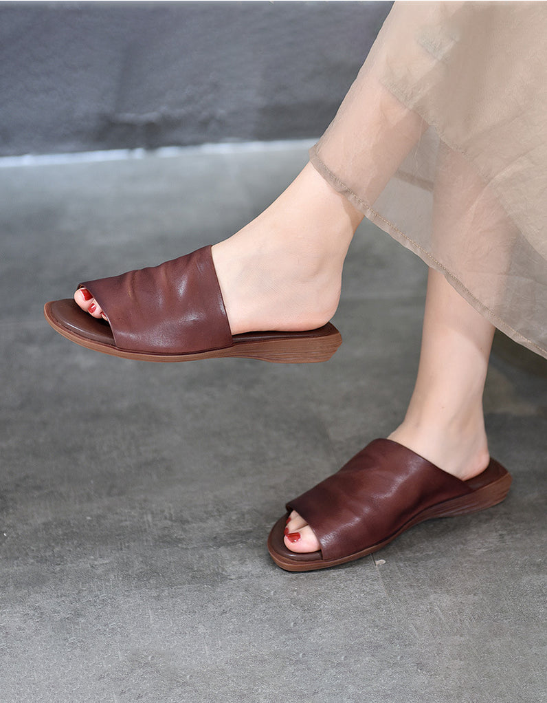 Open Toe Summer Comfortable Leather Slipper Mules — Obiono