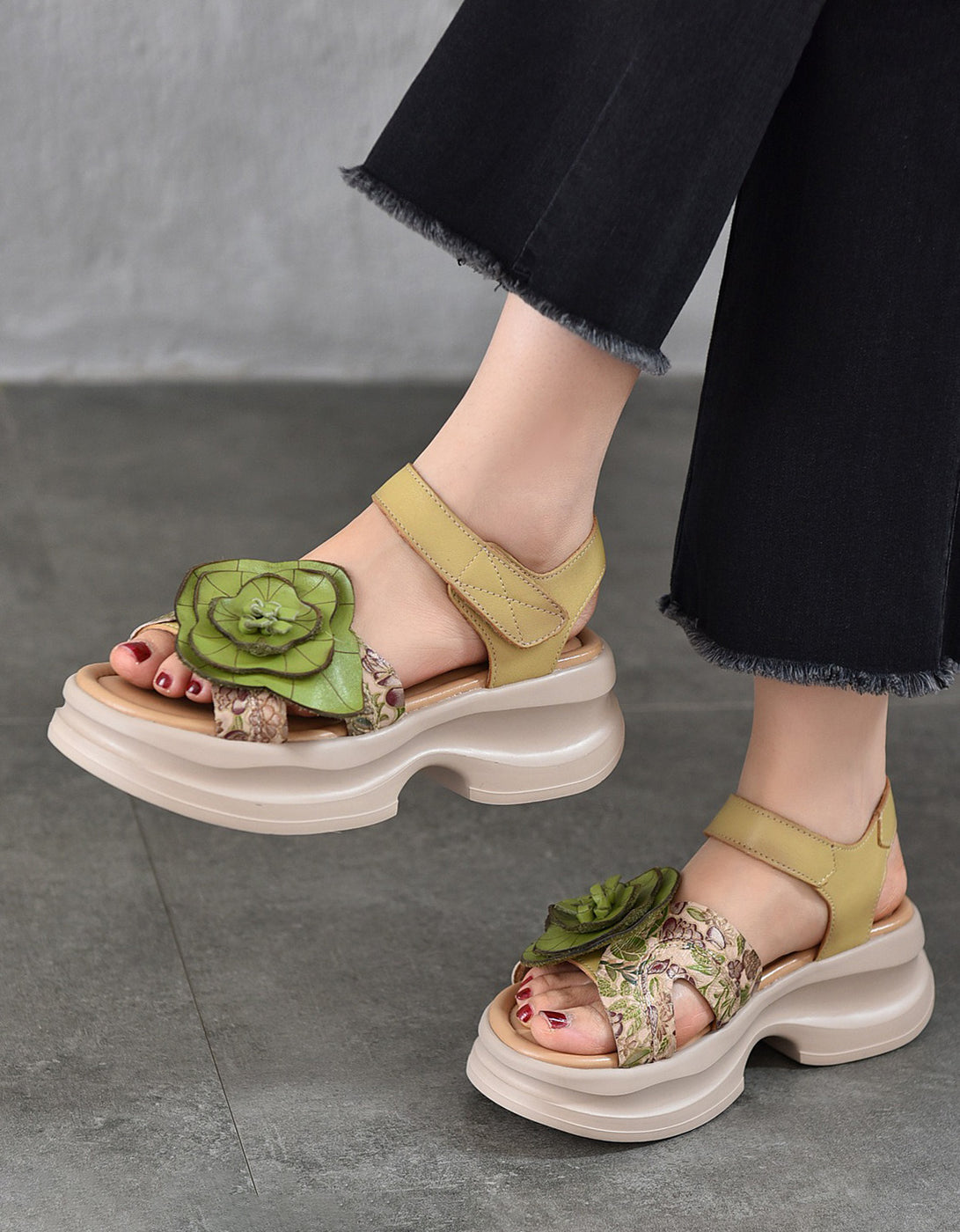 Open Toe Summer Flowers Platform Sandals Slingback — Obiono
