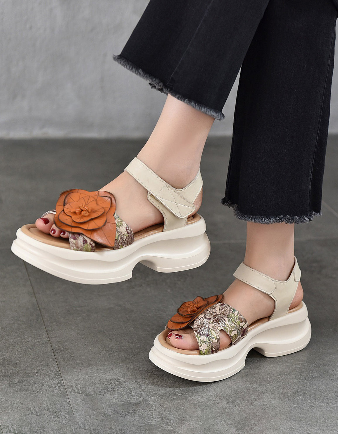 Open Toe Summer Flowers Platform Sandals Slingback — Obiono