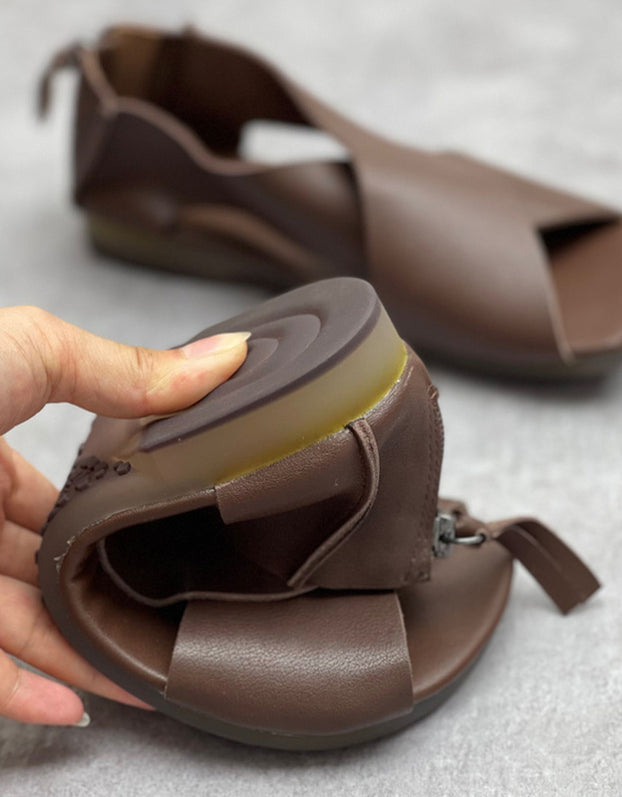Cross Strap Open Toe Leather Retro Flat Sandals — Obiono