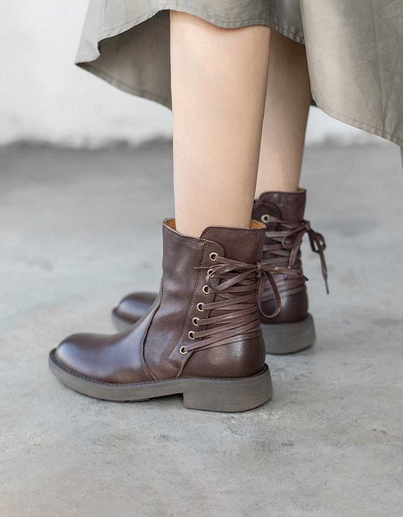 Real Leather Handmade Back Lace up Martin Boots — Obiono