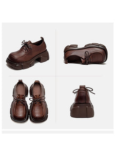 Real Leather Chunky Platform Wide Toe Box Shoes — Obiono