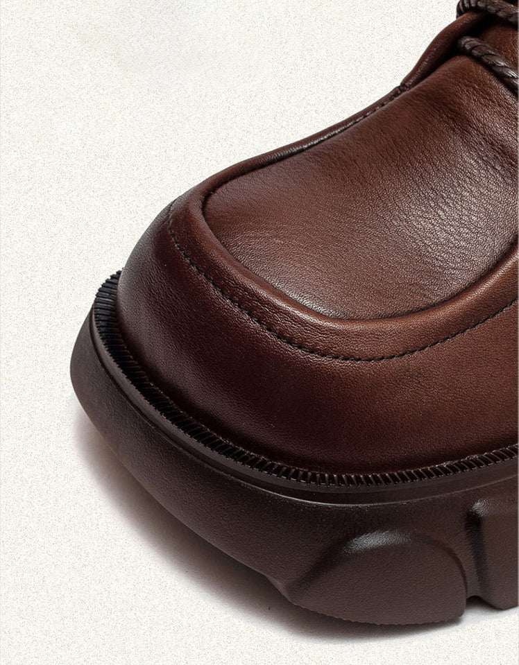 Real Leather Chunky Platform Wide Toe Box Shoes — Obiono