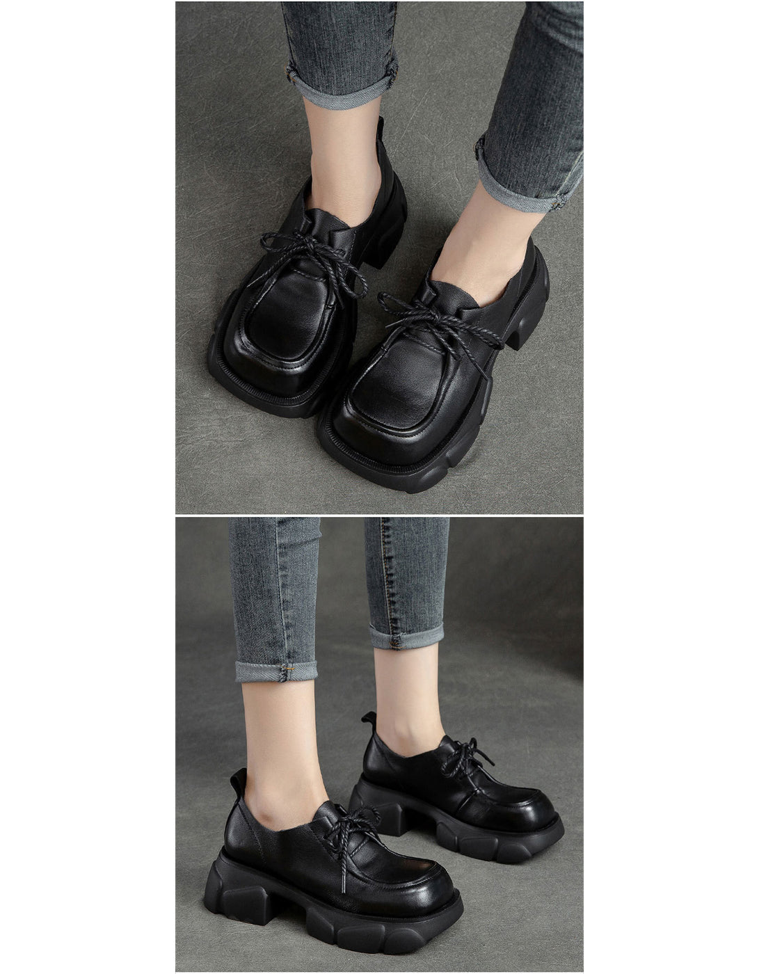 Real Leather Chunky Platform Wide Toe Box Shoes — Obiono