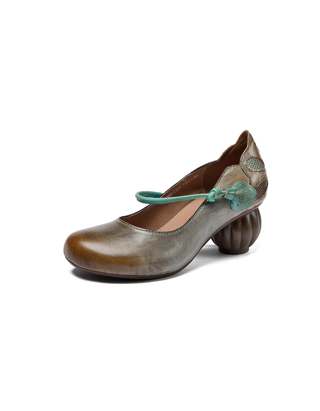 Real Leather Rouned Toe Handmade Retro Chunky Heels — Obiono