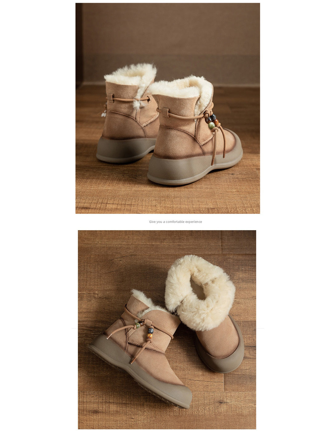 Real Leather Ankle Lace-up Fur Lining Winter Snow Boots — Obiono