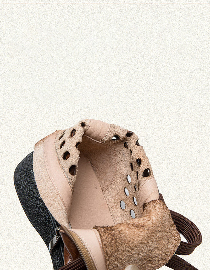 Retro Leather Hollow Wide Toe Box Ankle Boots — Obiono