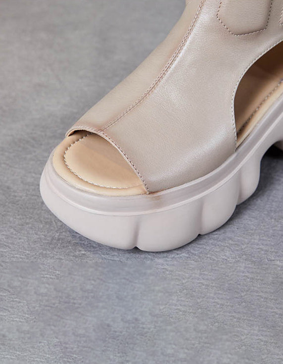 Retro Leather Cut Out Open Toe Platfrom Sandals — Obiono