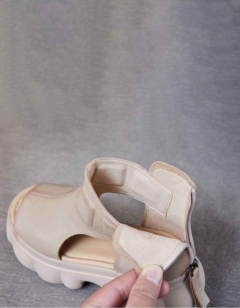 Retro Leather Cut Out Open Toe Platfrom Sandals — Obiono