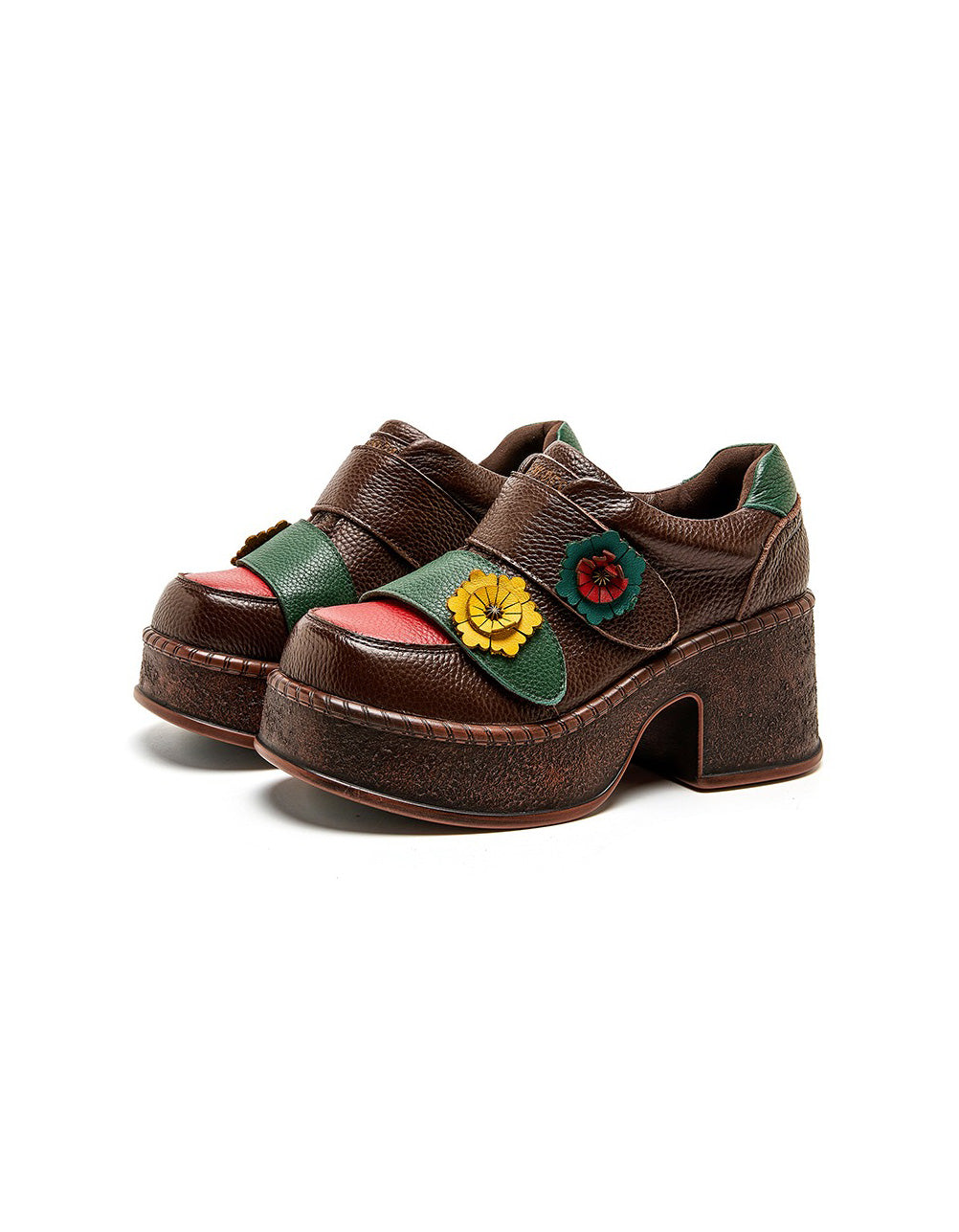 Retro Leather Double Straps Chunky Platform Shoes — Obiono