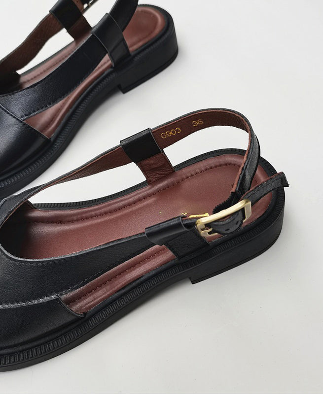 Retro Leather Wide Toe Box Sandals Slingback 35-41 — Obiono