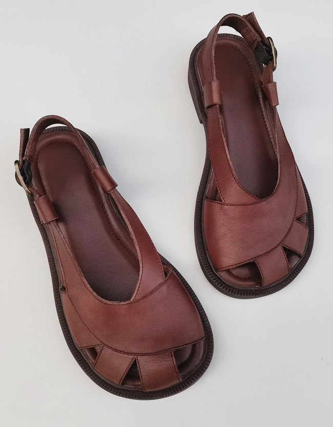 Retro Leather Wide Toe Box Sandals Slingback 35-41 — Obiono