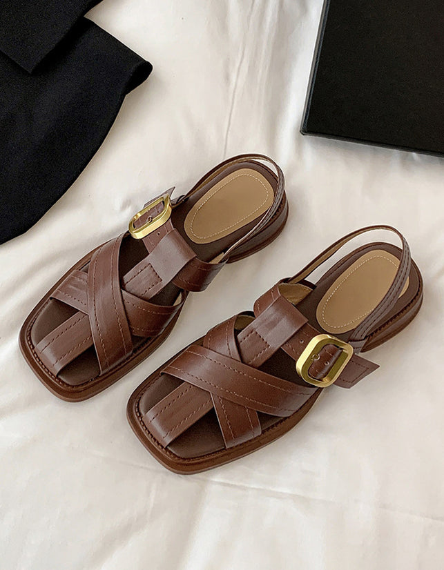 Roman Style Square Toe Strappy Sandals Slingback — Obiono