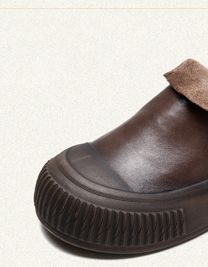 Round Toe Comfortable Leather Soft Soles Retro Flat Shoes — Obiono