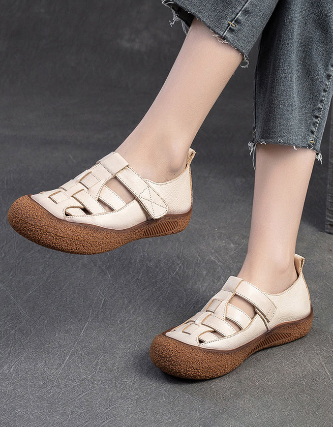 Round Toe Leather Braid Comfortable Retro Sandals — Obiono