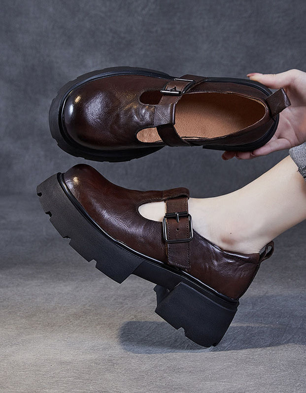 Round Toe T-strap Buckle Platform Mary Jane Shoes — Obiono