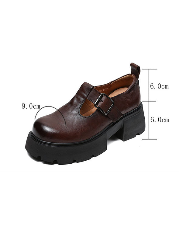 Round Toe T-strap Buckle Platform Mary Jane Shoes — Obiono