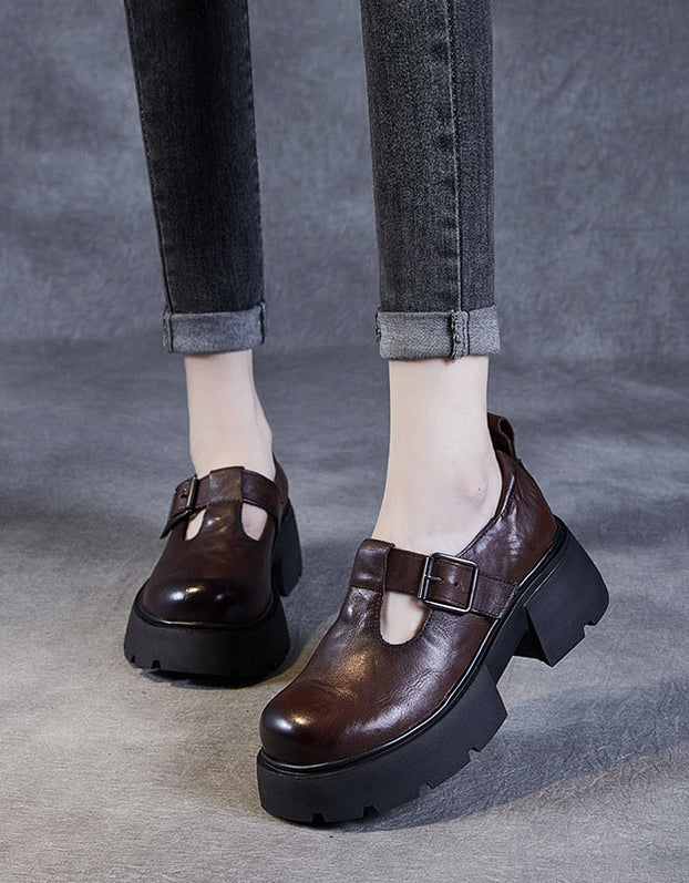Round Toe T-strap Buckle Platform Mary Jane Shoes — Obiono