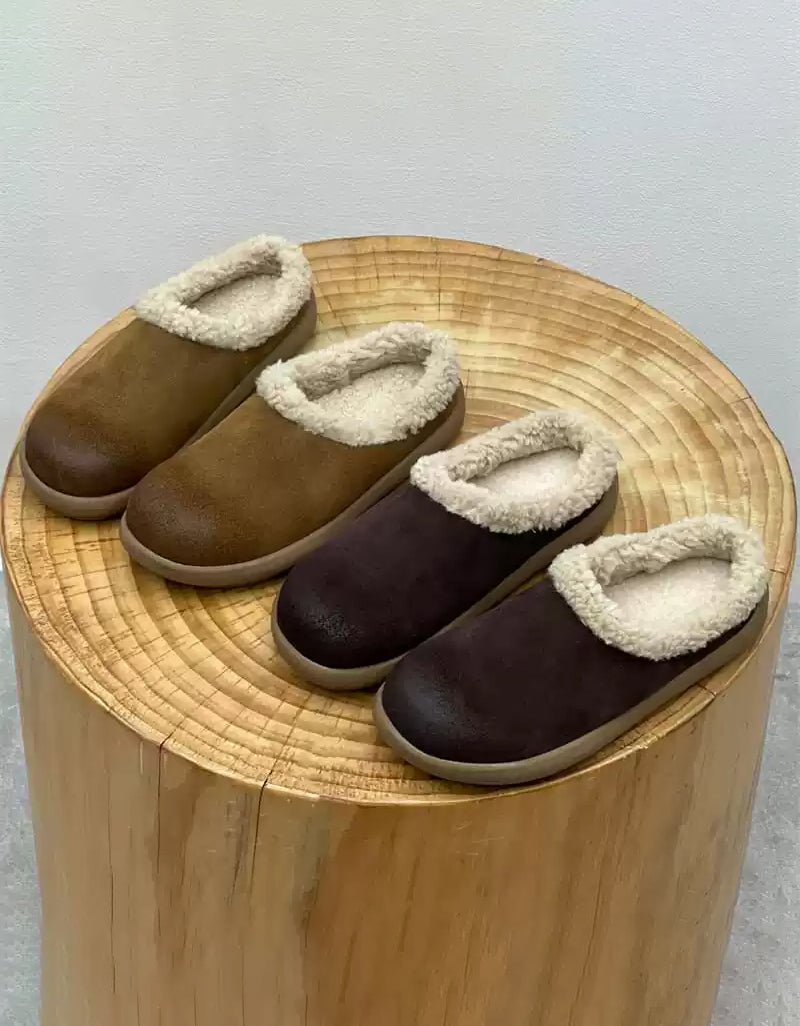 Round Toe Winter Indoor Suede Slippers with Fur — Obiono