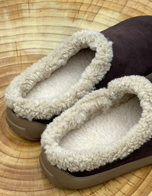 Round Toe Winter Indoor Suede Slippers with Fur — Obiono