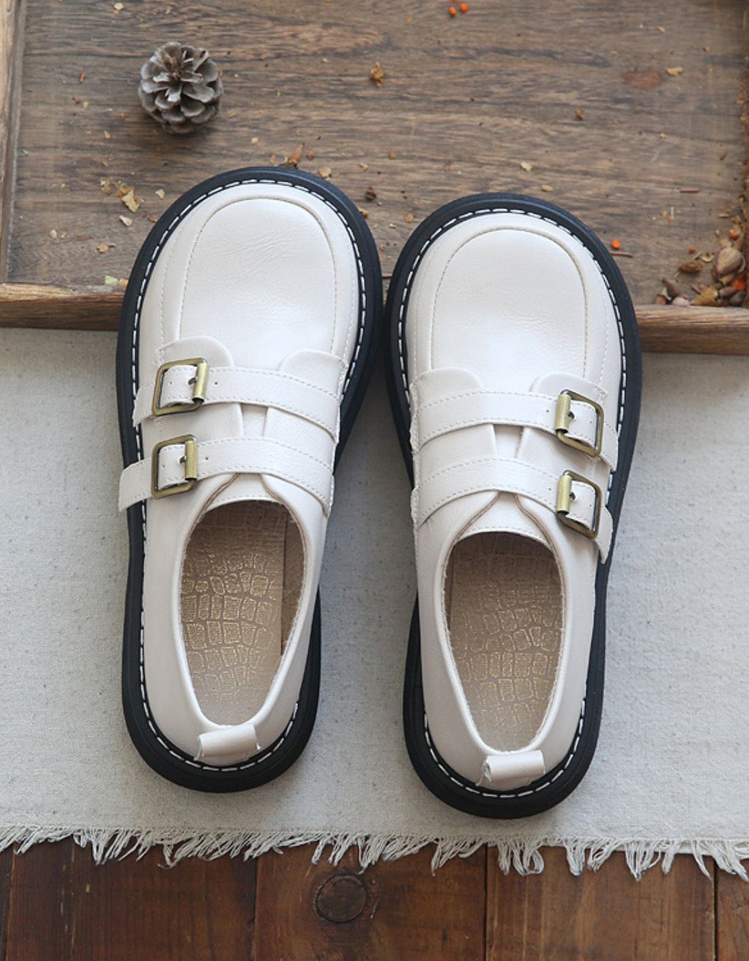 [Clearance] Rounded Head Double Buckle Mary Jane Shoes 37 — Obiono