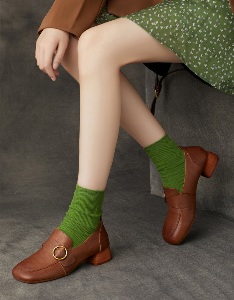 Spring Buckle Front Square Toe Chunky Heels — Obiono