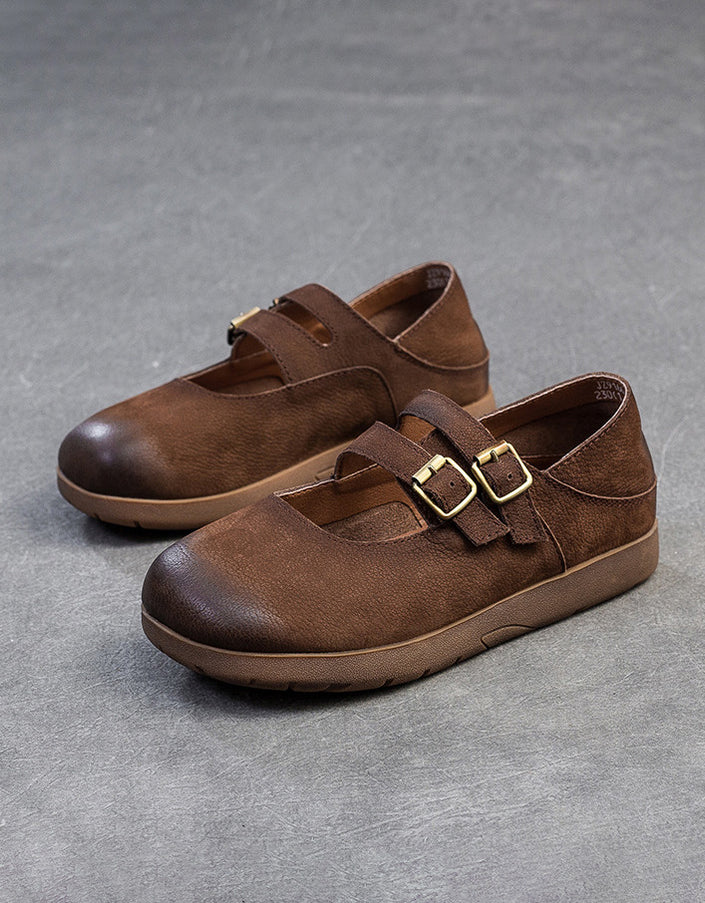 Spring Double Buckles Comfortable Retro Flat Shoes — Obiono