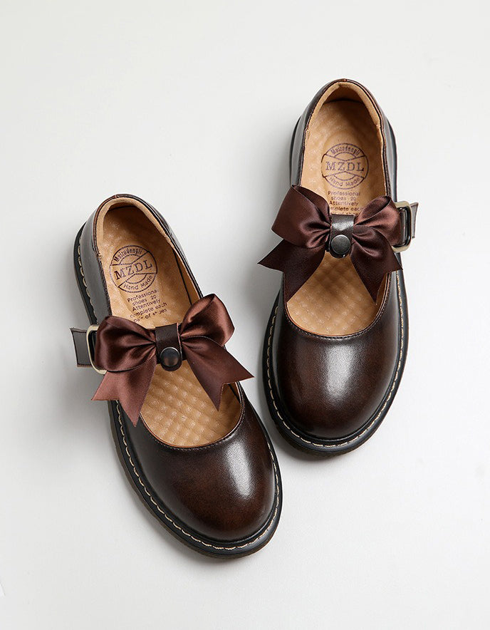 Spring Silk Bowknot Strap Mary Janes Shoes — Obiono