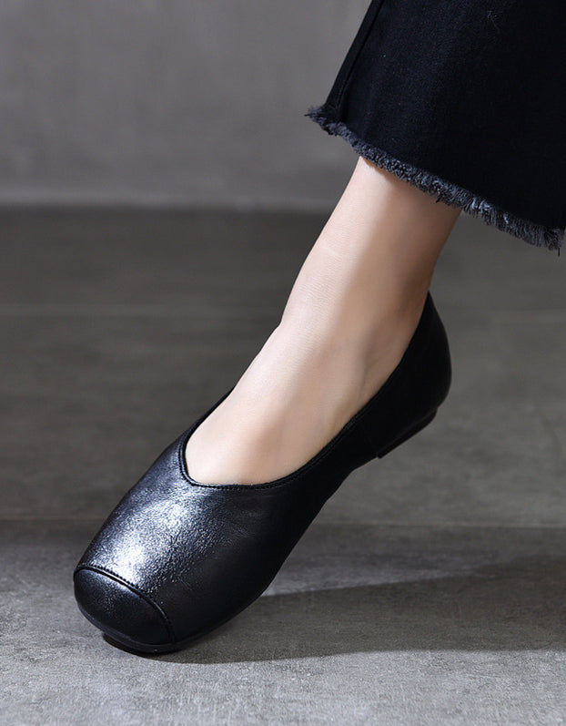 Square Toe Slip-on Retro Flat Shoes Pumps — Obiono