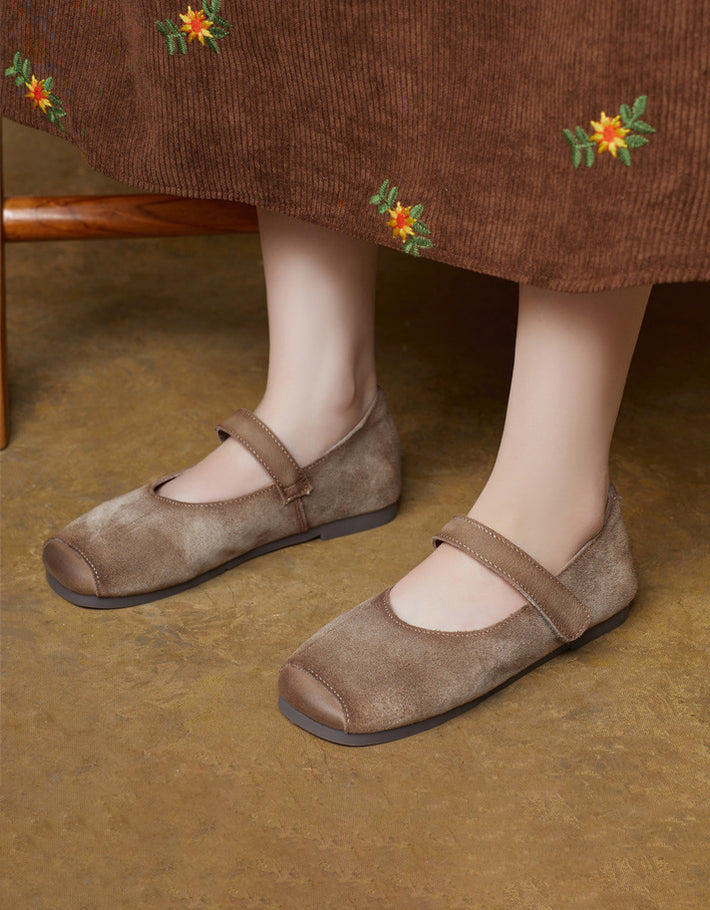 Square Toe Suede Light-weight Soft Soles Retro Flats — Obiono