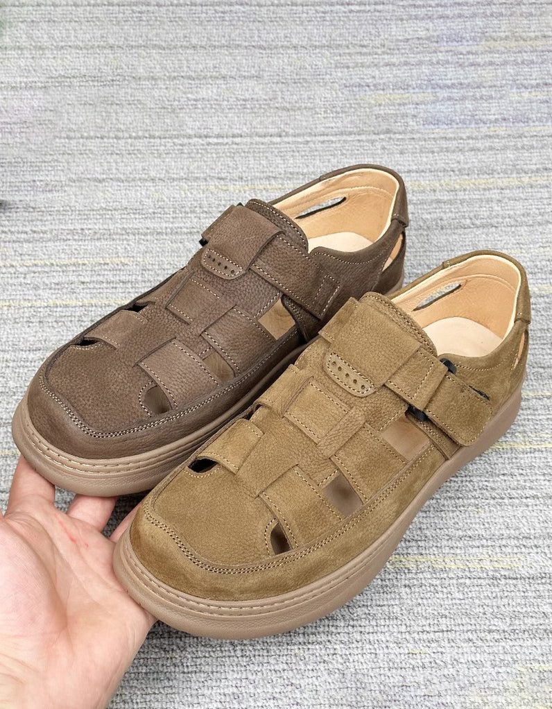 Summer Hollow Breathable Casual Leather Clogs for Men — Obiono