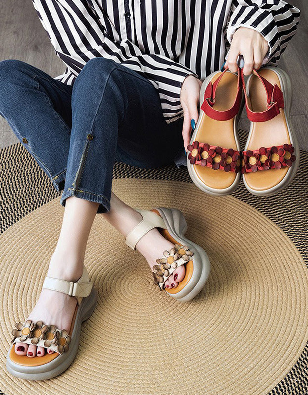 Summer 3D Leather Flowers Platform Sandals Slingback — Obiono