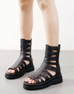 Summer Open Toe Black Platform Sandals Boots — Obiono