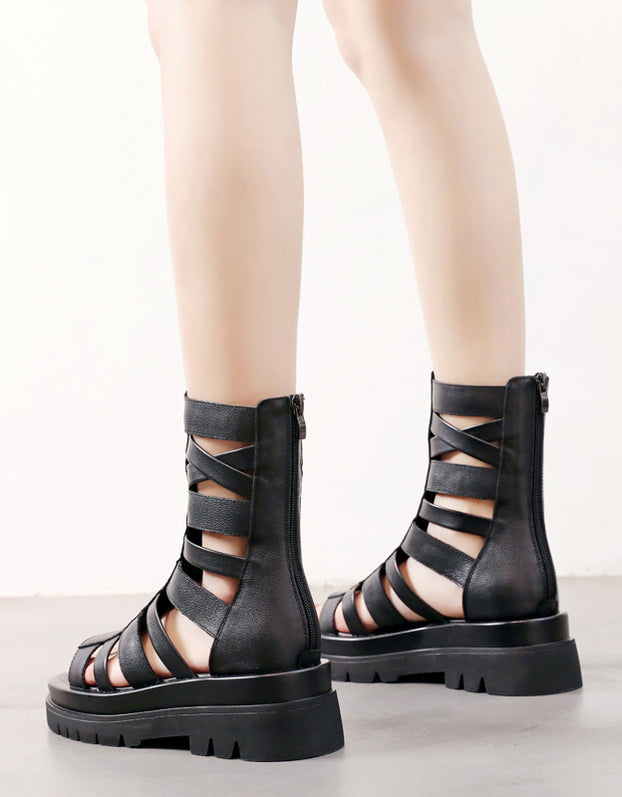 Summer Open Toe Black Platform Sandals Boots — Obiono