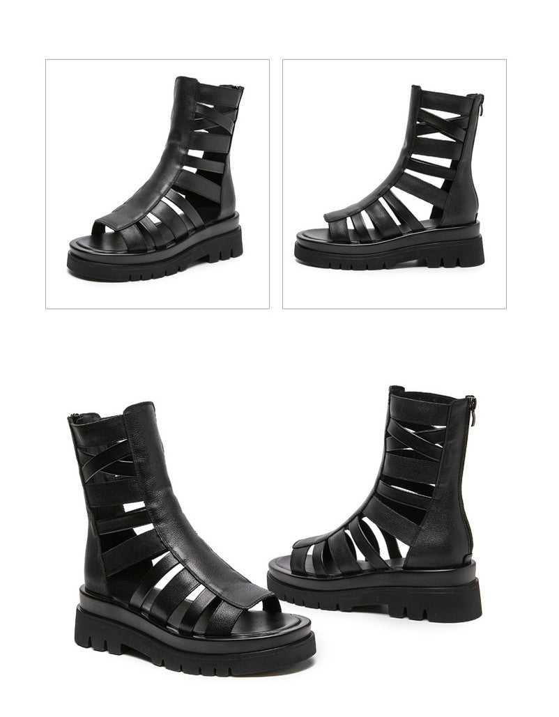 Summer Open Toe Black Platform Sandals Boots — Obiono