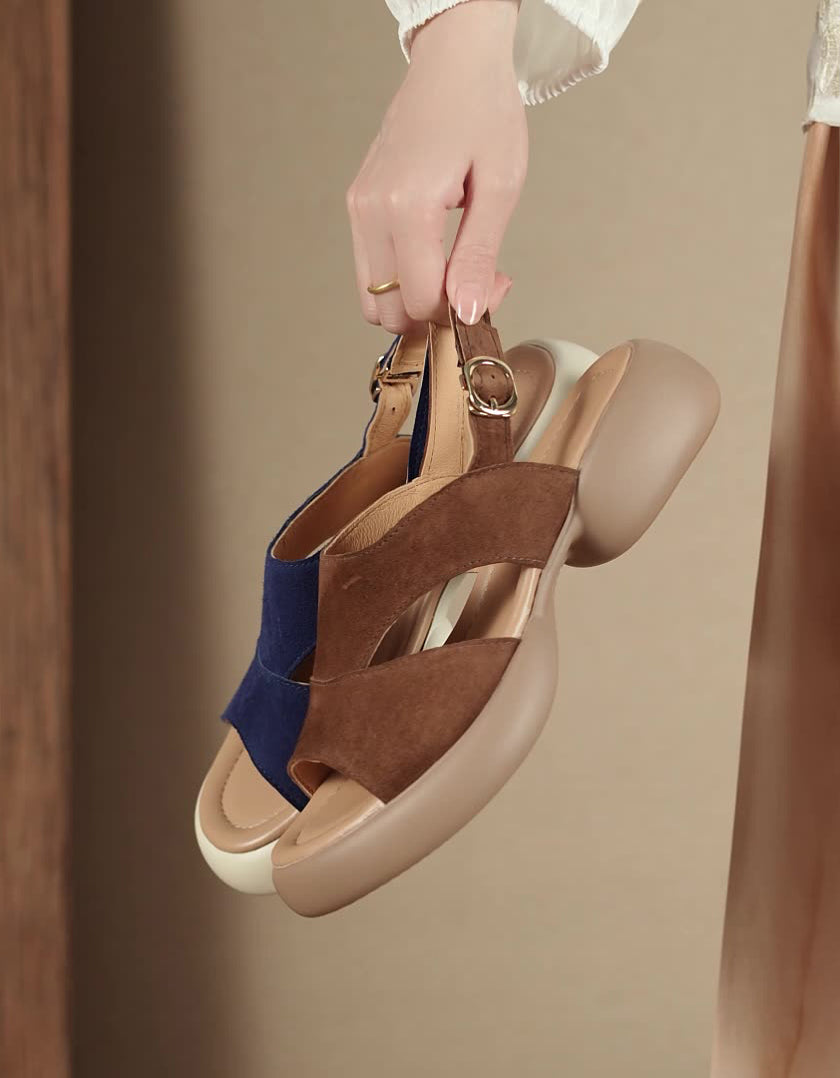 Summer Suede Open Toe Platform Slingback Sandals — Obiono